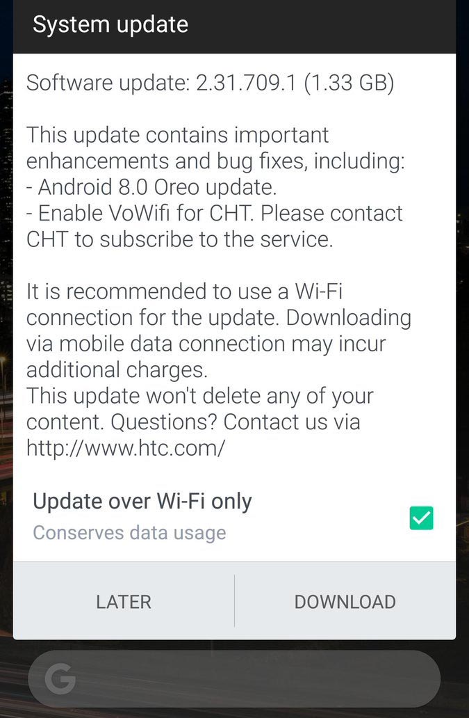 Download Official Android 8.0 Oreo HTC U11 2.31.709.1 OTA update