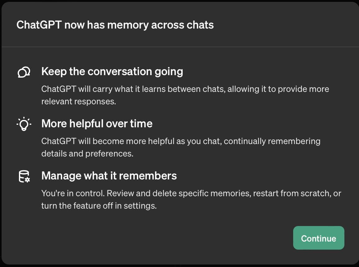 ChatGPT Updated With Memory Across Chats